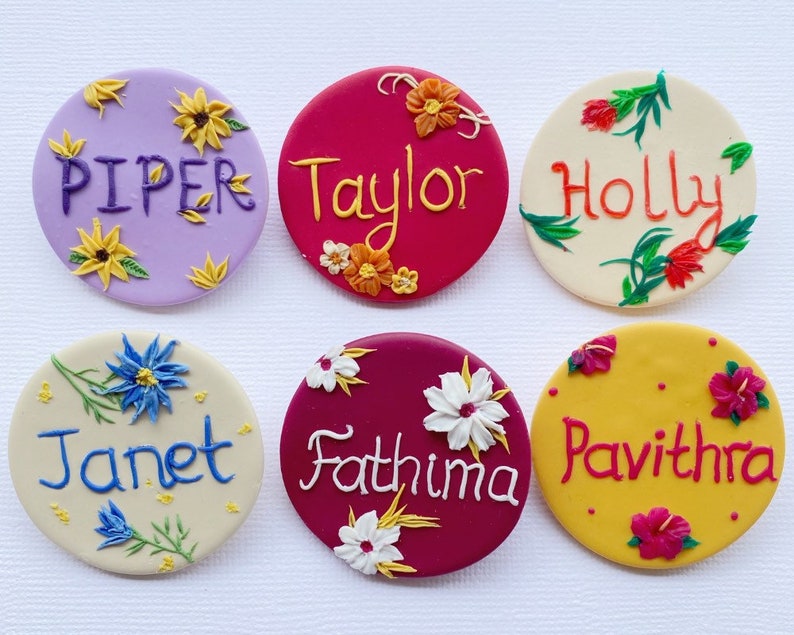 Floral Badges Name Badges Handmade Badges Polymer Clay - Etsy