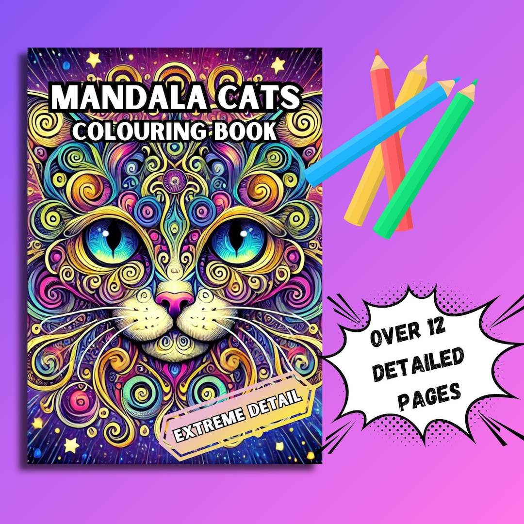 Mandala Cat Coloring Book for Adults or Kids | Extra Detailed Cat ...