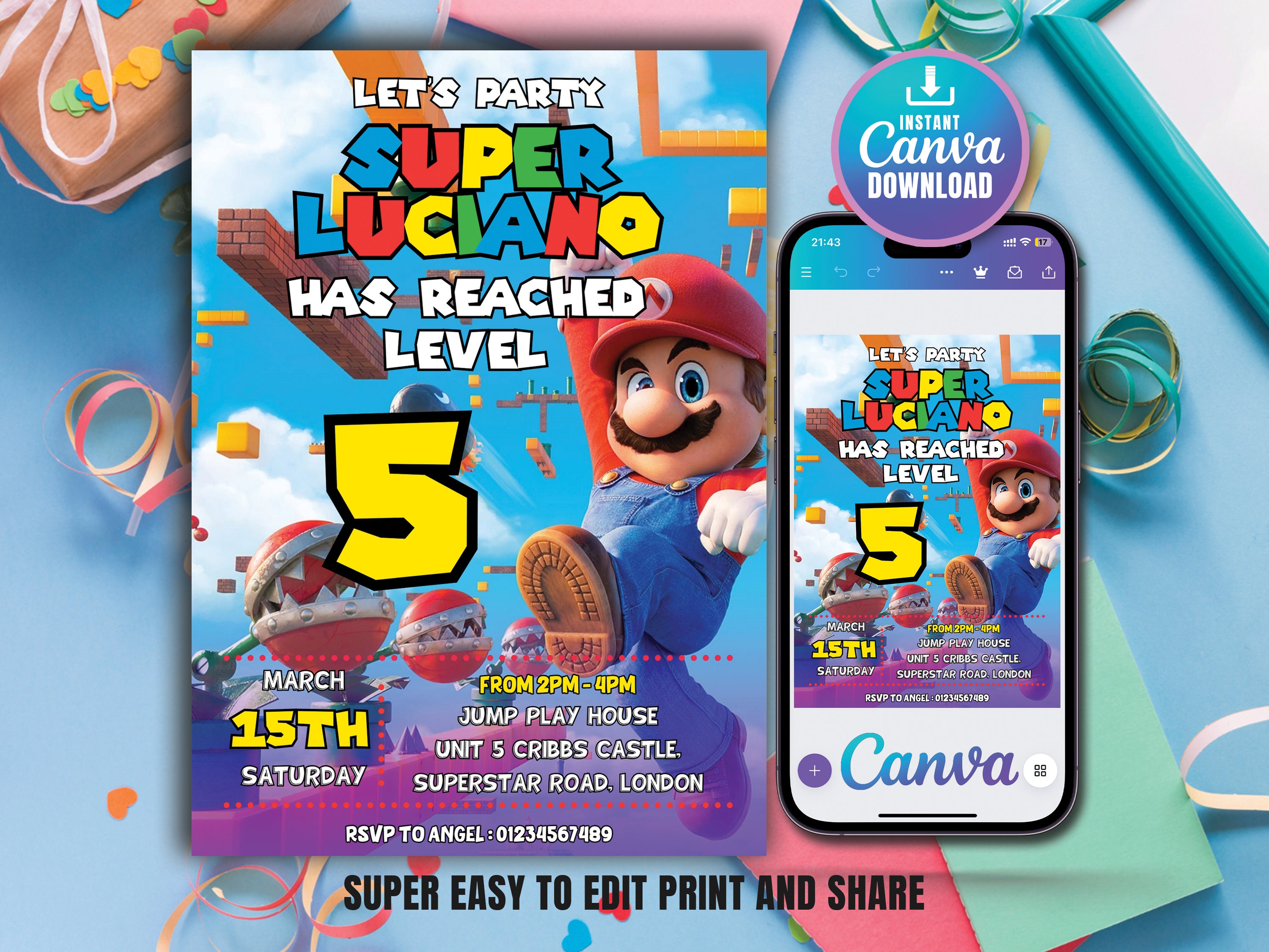 Super Mario Birthday Invitation, Birthday Invitation, Super Mario ...