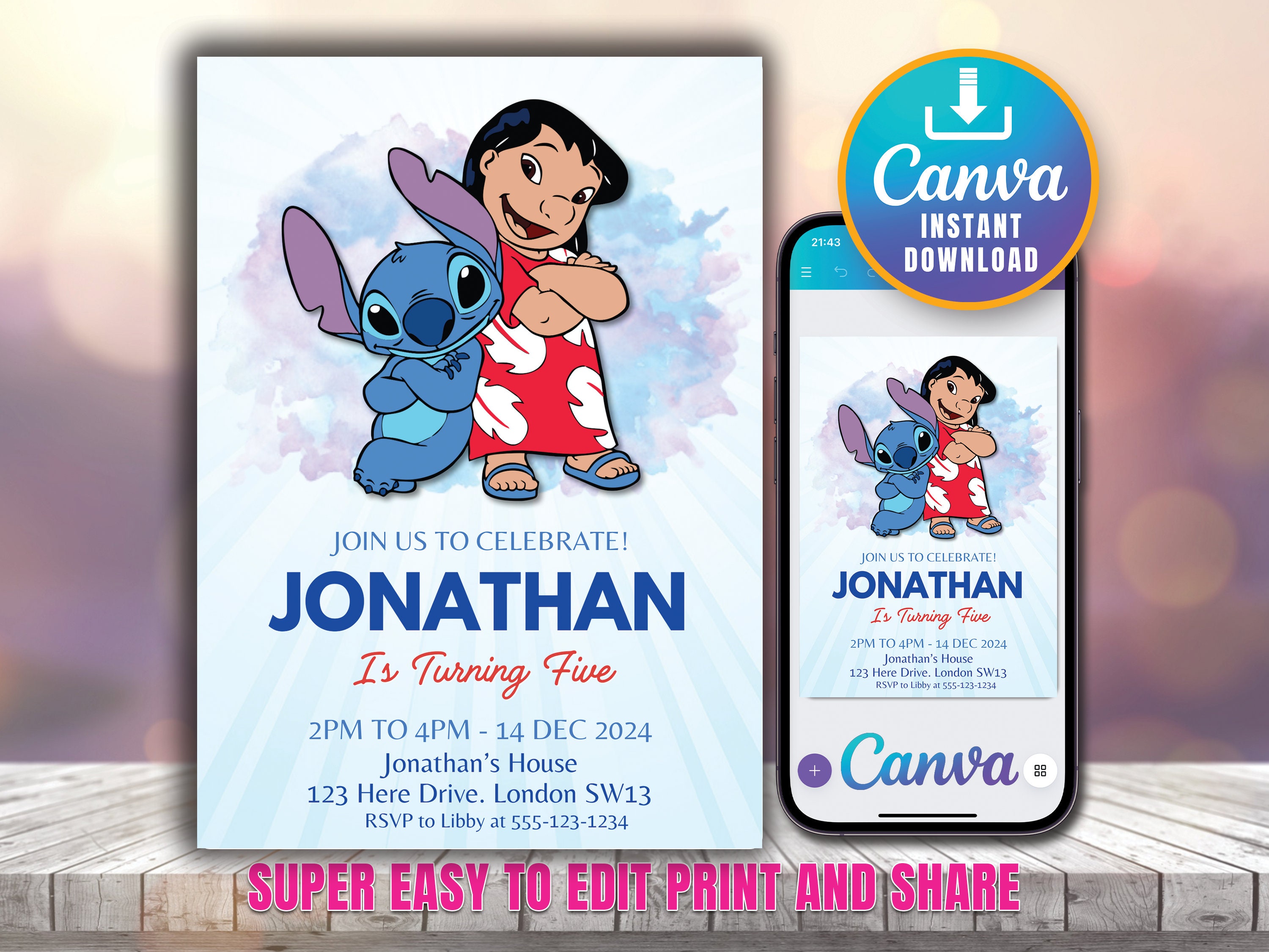 Stitch Birthday Invitation Template Editable Stitch Boys Birthday ...