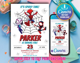 Spidey and His Amazing Friends Birthday Invitation Spidey Invitation ...