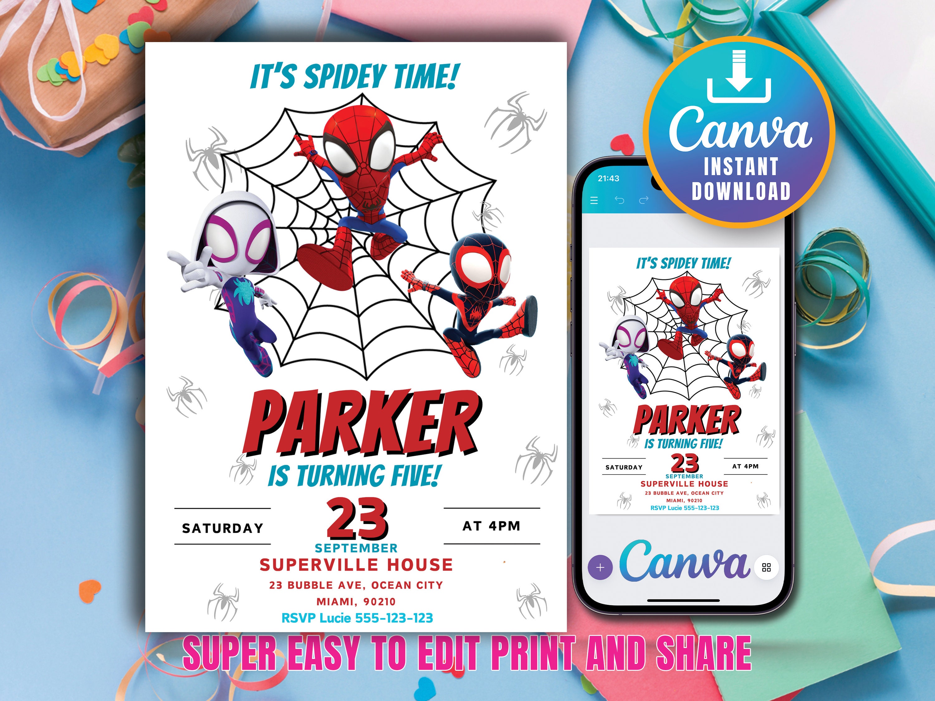 Spidey and His Amazing Friends Birthday Invitation Spidey Invitation ...