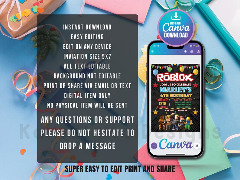 Roblox Birthday Invitation, Roblox Game Party, Roblox Invitation, Kids ...