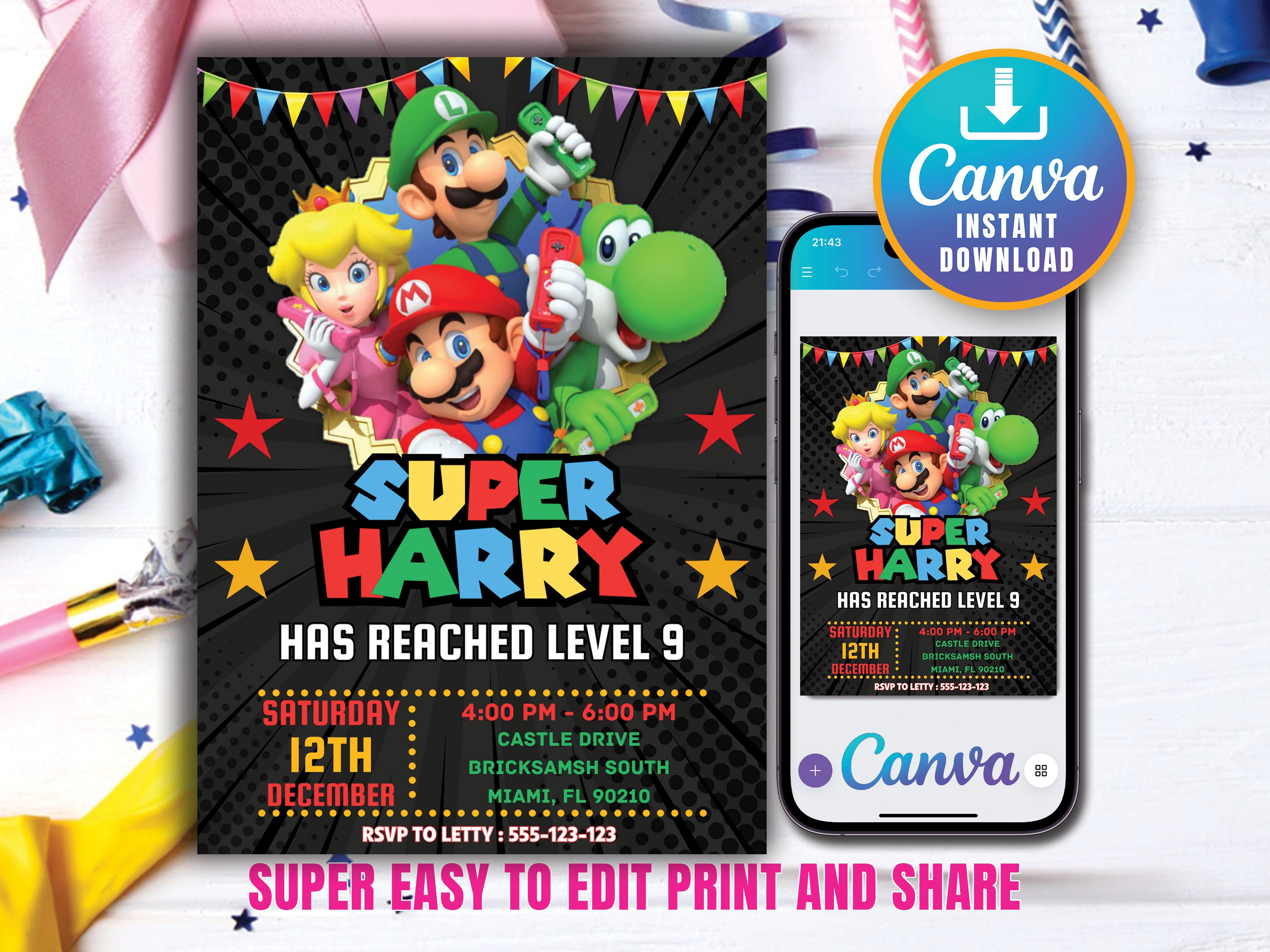 Mario Bros Invitation, Super Mario Birthday Invitation, Super Brothers ...