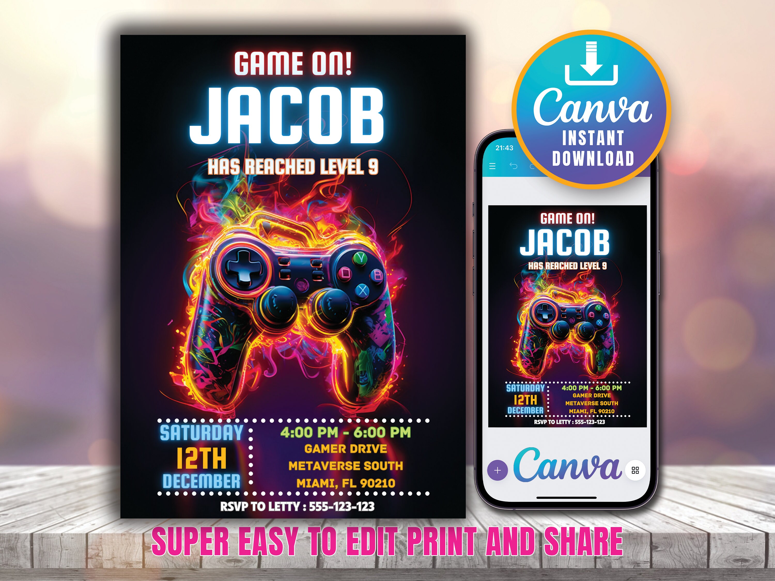 Editable Video Game Party Invitation, Level up Birthday Invite, Gamer ...