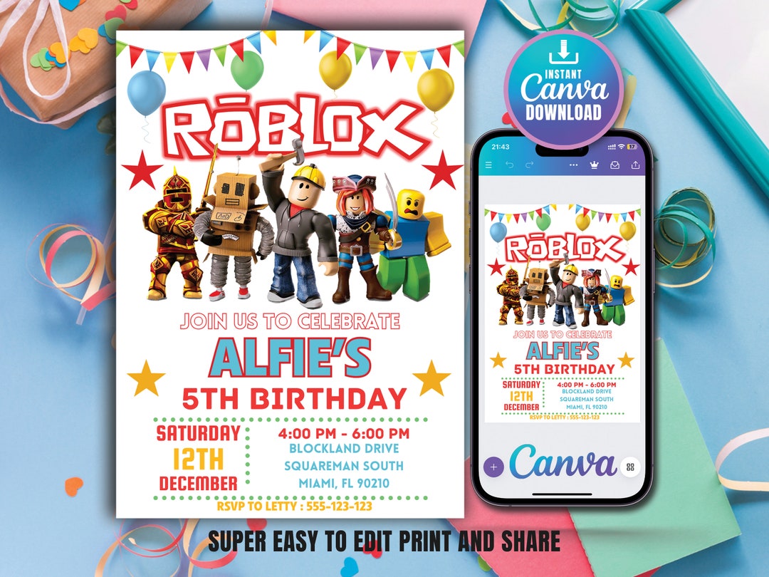 Roblox Birthday Invitation, Roblox Game Party, Roblox Invitation, Kids ...