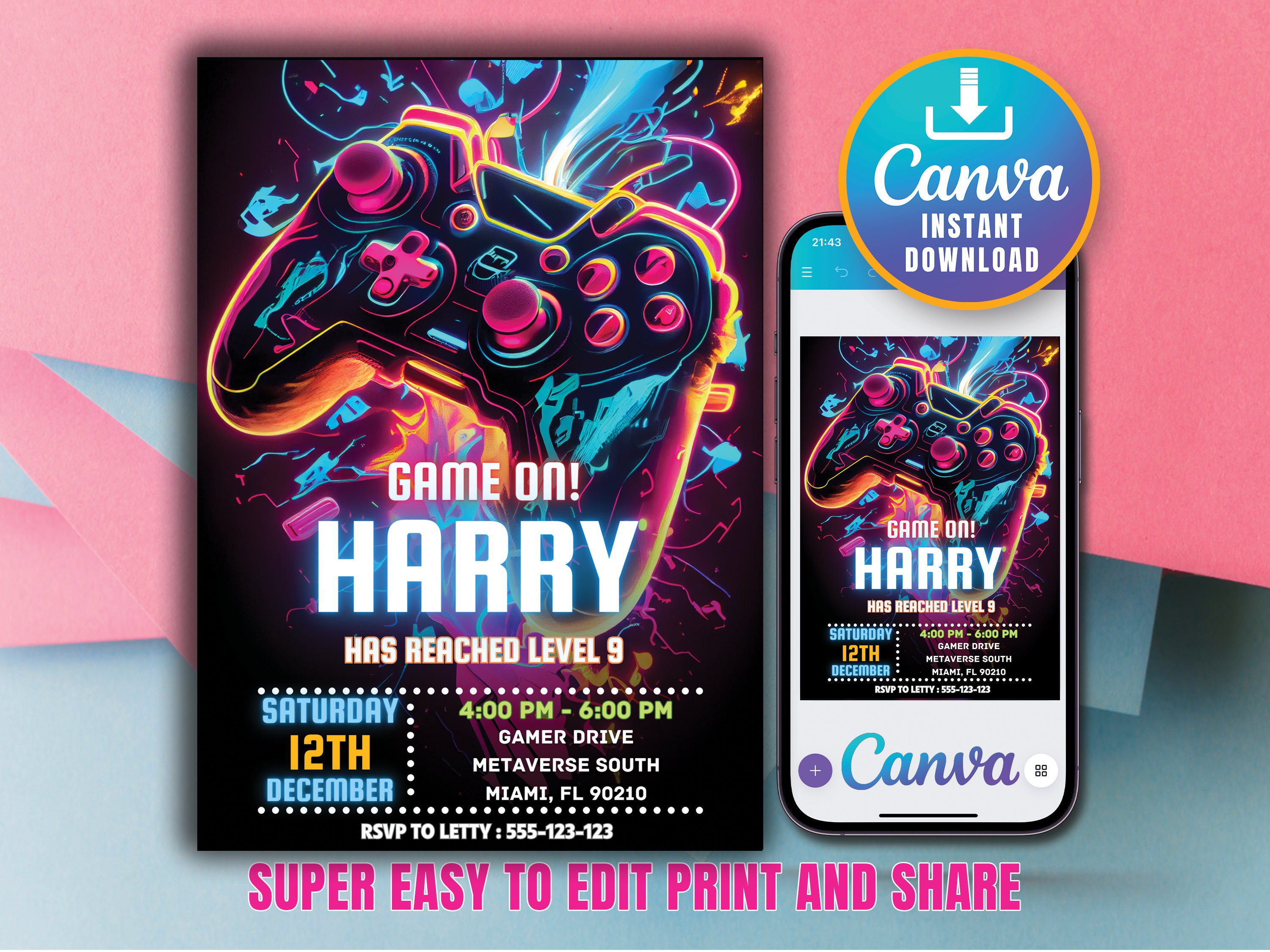 Editable Video Game Party Invitation, Level up Birthday Invite, Gamer ...