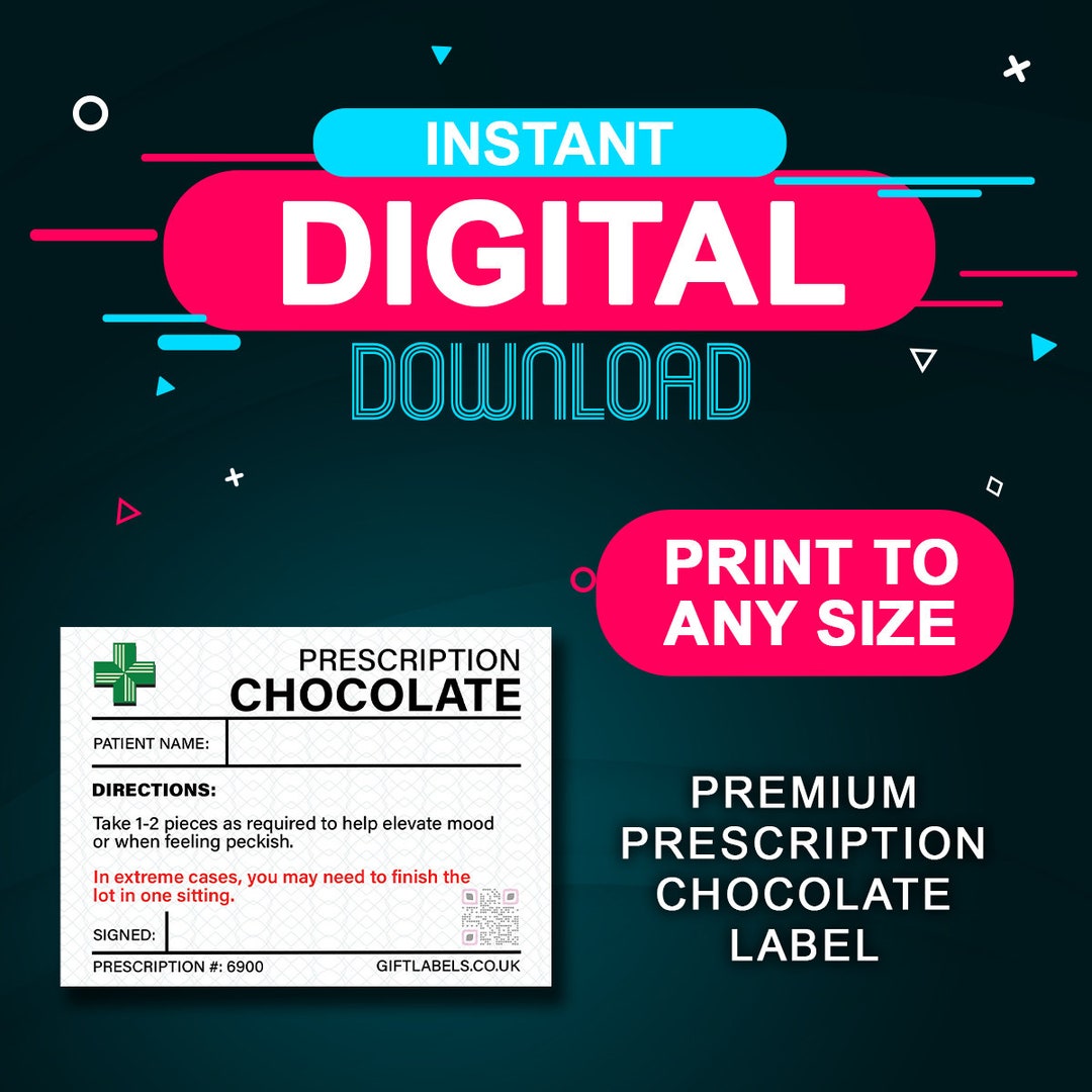 Prescription Chocolate Bar Label Sticker Funny Novelty Gift Birthday ...