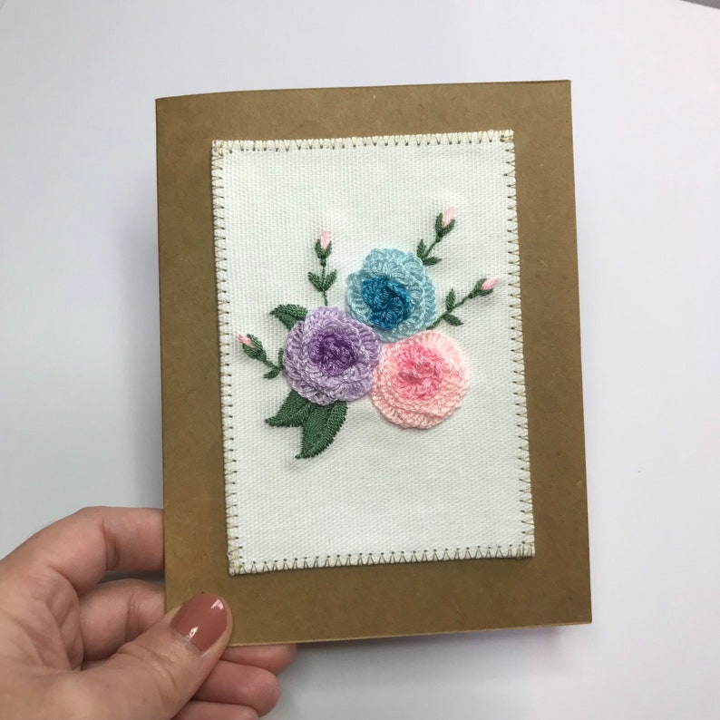 Rose Embroidery Greeting Card, Hand Embroidered Card, Mothers Day Card ...