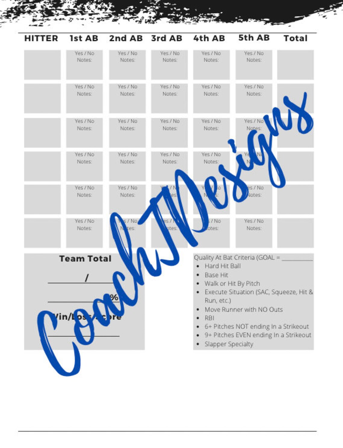 Quality At-bat Chart Package - Etsy