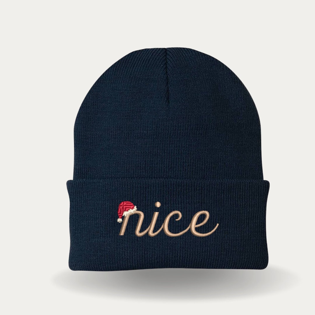 Nice Beanie, Embroidered Christmas Beanie, Christmas Hat, Xmas ...