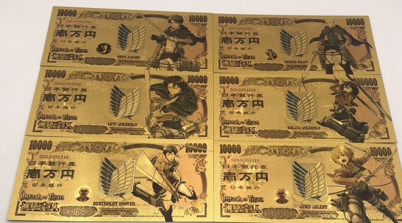 6 Bills Set 24K Gold Plated Yen Banknotes Anime - Etsy