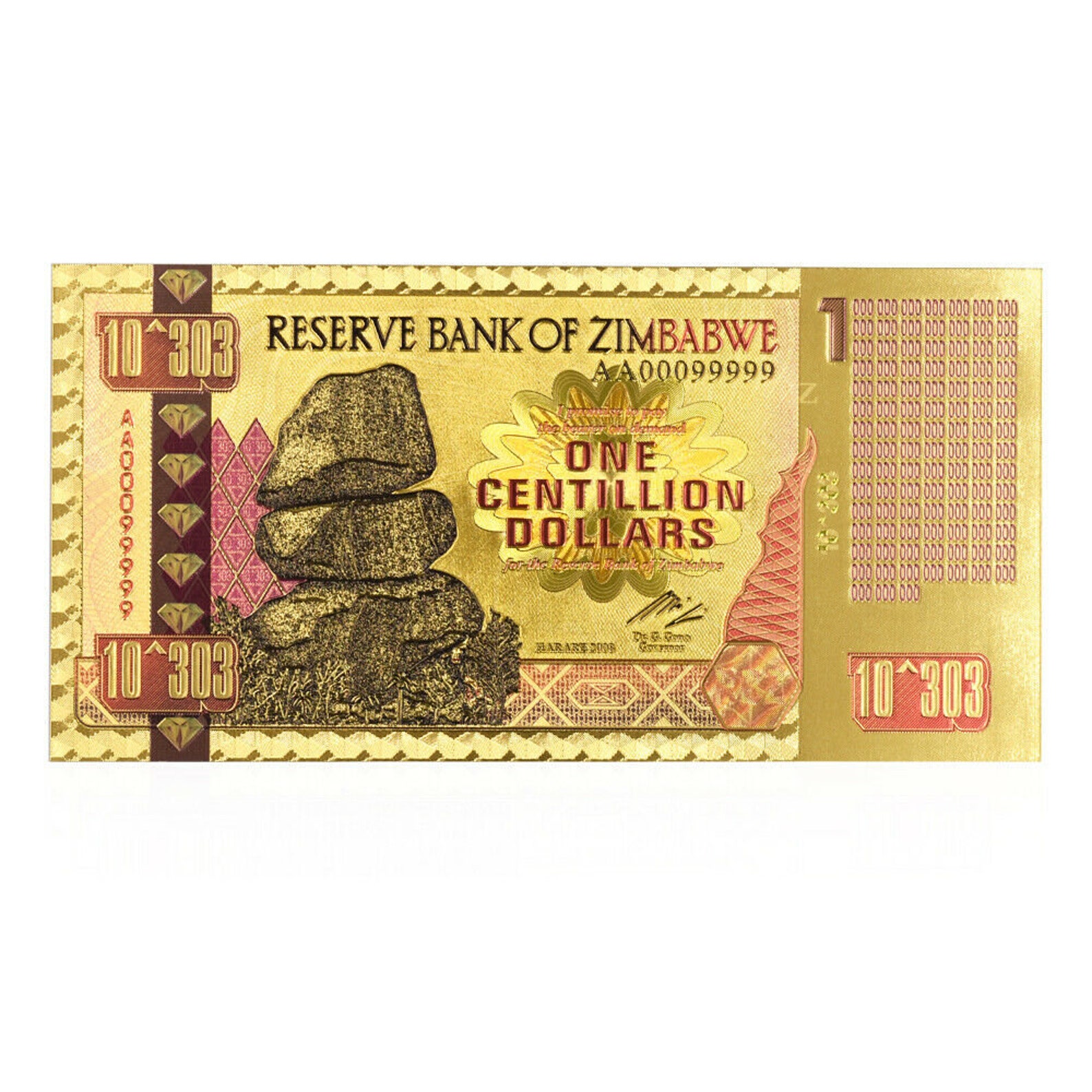 One Centillion Dollar 24 K vergoldete Banknote Zimbabwe | Etsy