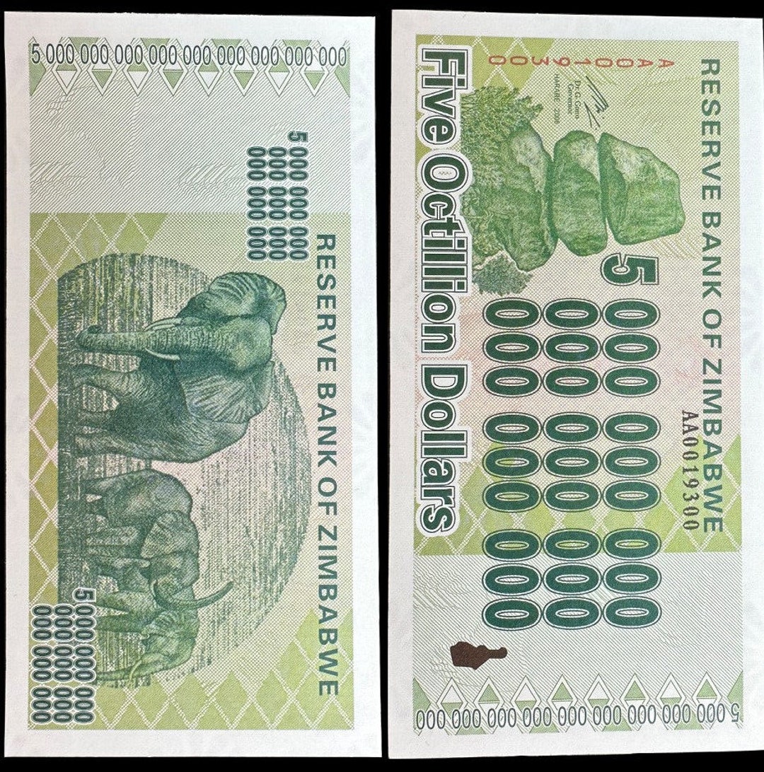Five Octillion/ Dollar/ Banknote/ Zimbabwe/ Bank Fresh Uncirculated - Etsy