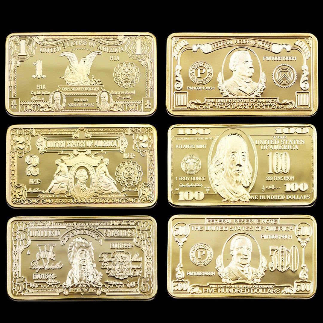 6 Pieces of Rare USA Bars 1 to 1000 Dollars Gold Plated - Etsy
