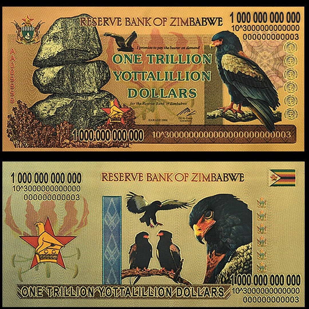 One Trillion Yottalillion Dollars Dollar 24K Gold Plated Banknote ...