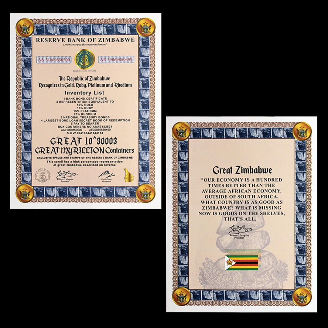 Banknote Myrillion Containers Certificate Zimbabwe Bankfresh - Etsy