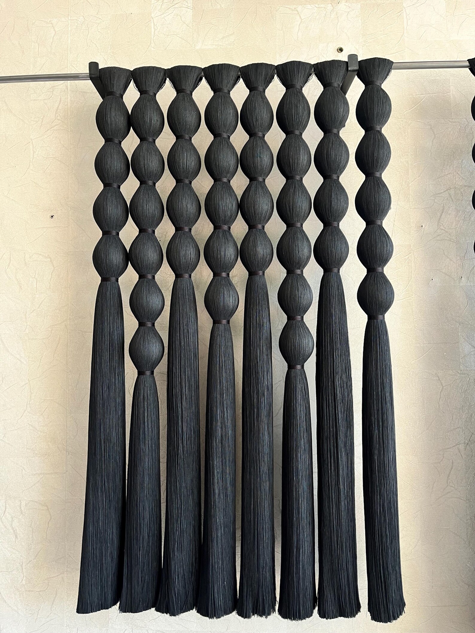 Black Macrame Wall Art in Black Fabric Hanging Tapestry Knots Boho Mid ...