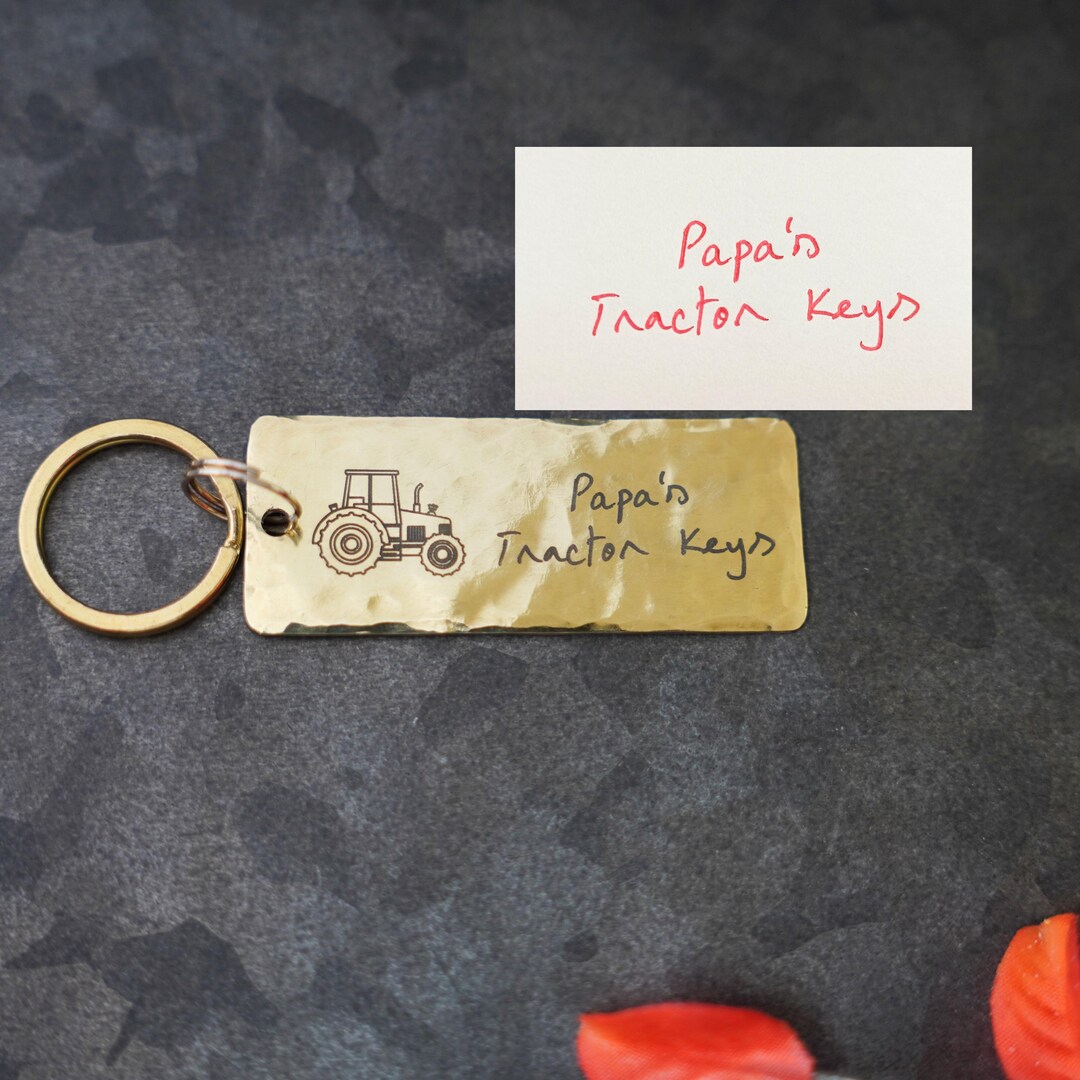 Actual Handwriting Tractor Keychain Gift • Hammered Personalized ...