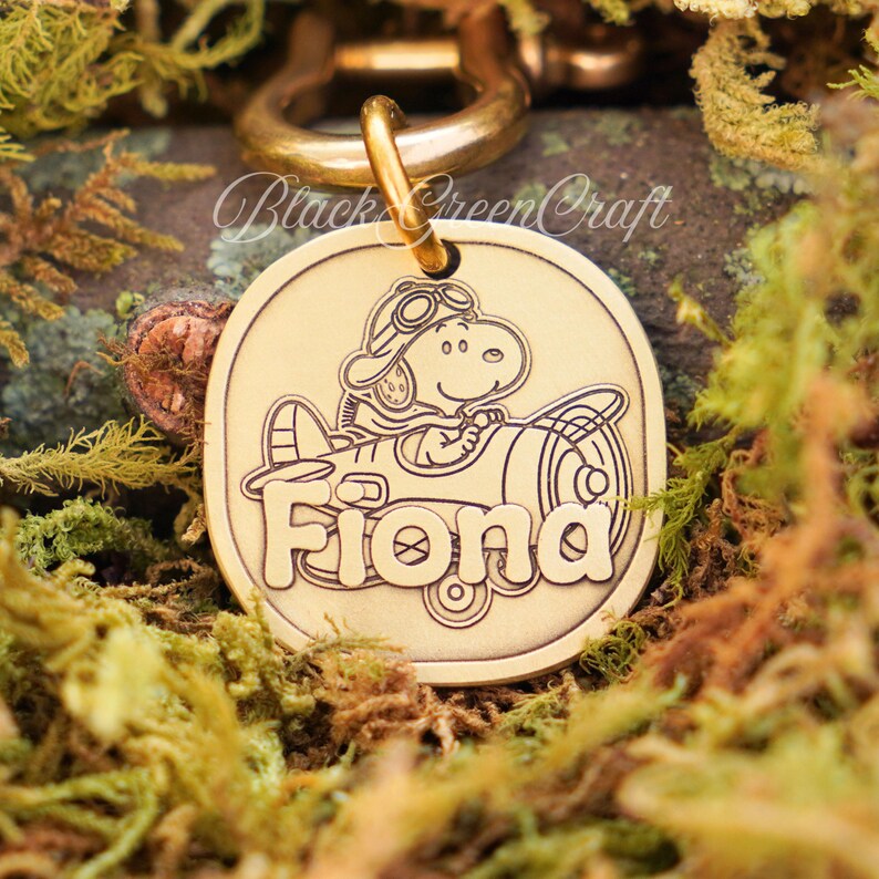 Flying Dog Tag • Deep Engraved Pet ID • Vintage Funny Brass • Bespoke ...