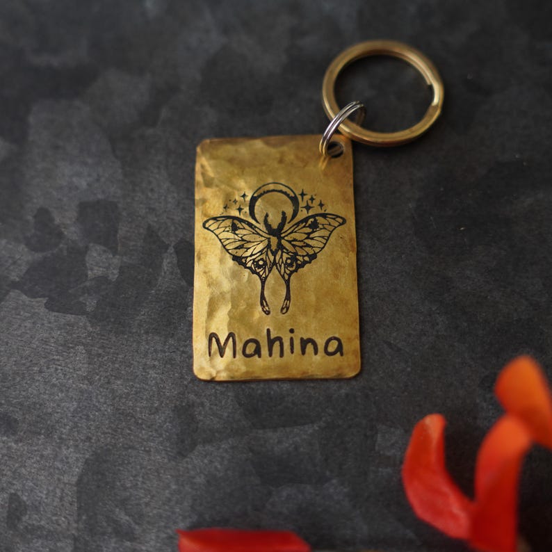 Hammered Luna Moth Brass Keychain • Custom Keyring • Personalized Brass ...