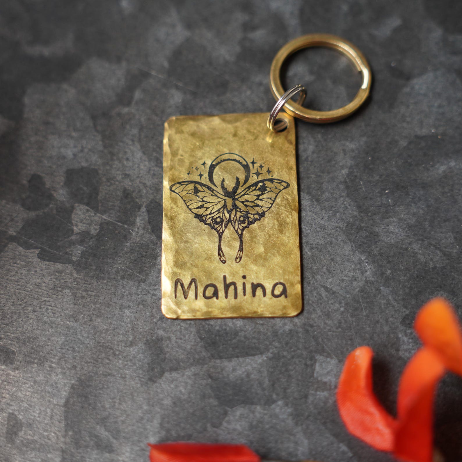 Hammered Luna Moth Brass Keychain • Custom Keyring • Personalized Brass ...