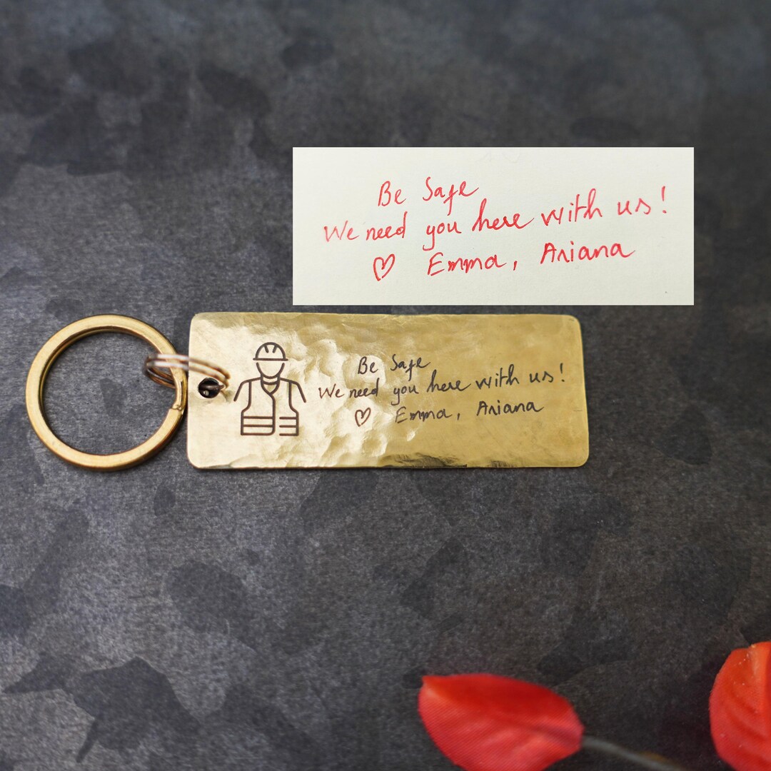 Actual Handwriting Construction Worker Keychain Gift • Hammered ...