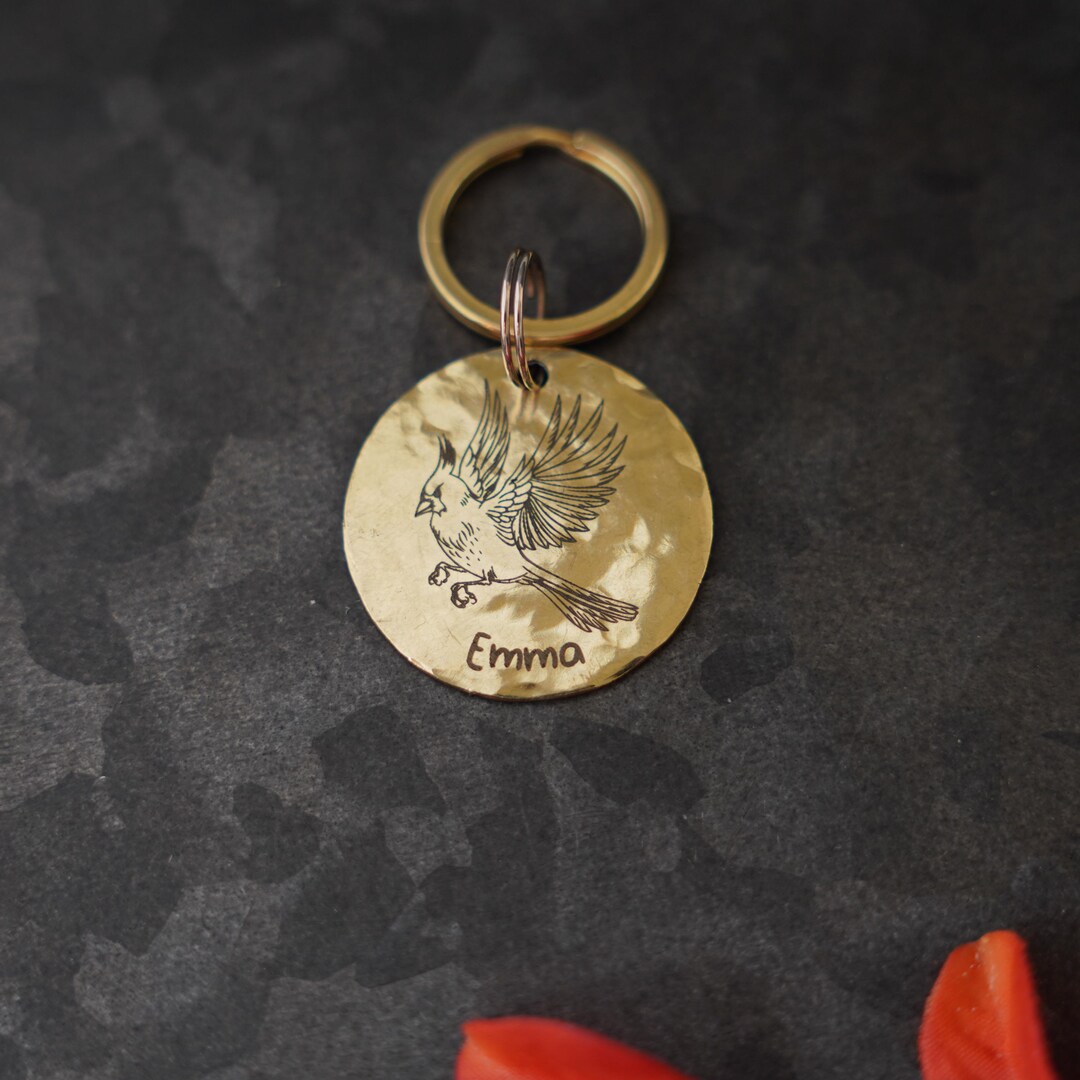 Hammered Cardinal Bird Keychain • Custom Keyring • Personalized Brass ...