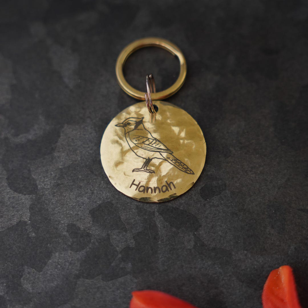 Hammered Blue Jay Keychain • Custom Keyring • Personalized Brass ...