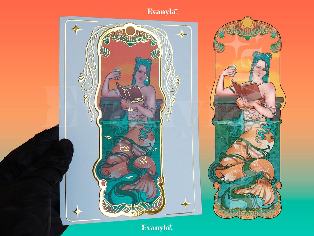 Original Art Nouveau Mermaid Gold Foil Print A6 Fantasy Art Nouveau ...