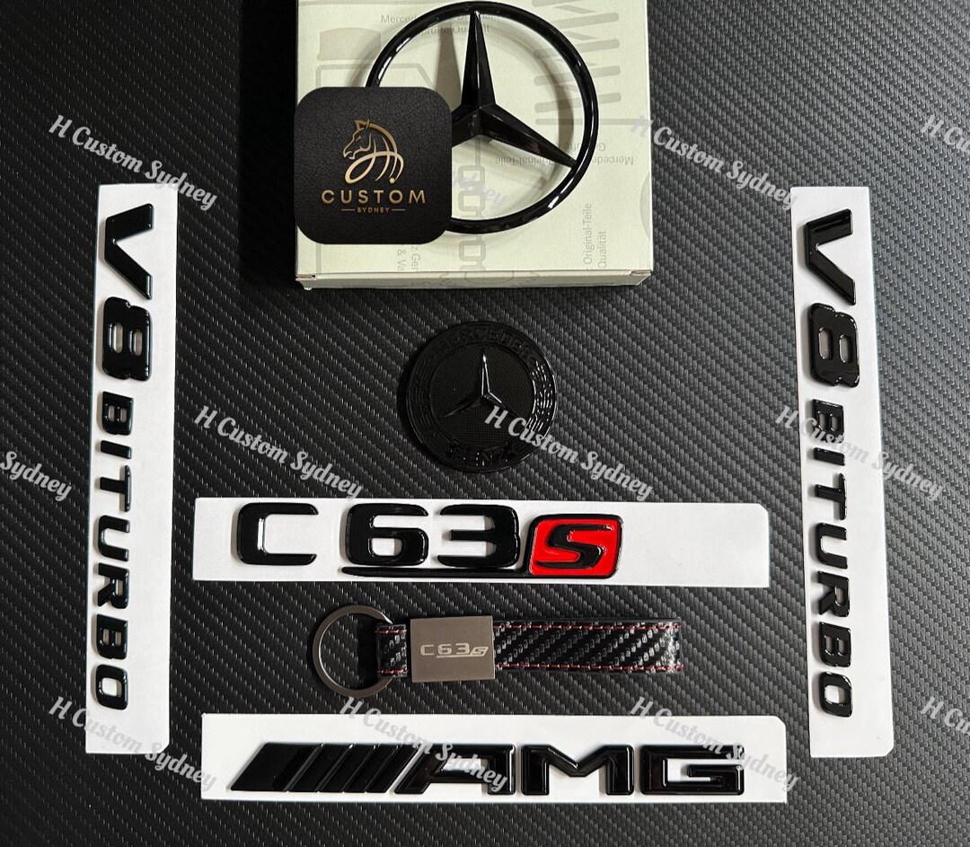 C63S Gloss Black Badges Emblems Package for W205 C205 S205 A205 2015 ...