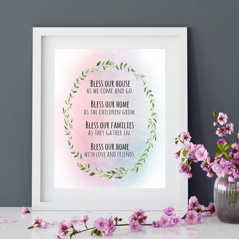 Bless Our Home Botanical Printable - Pastel Background - Housewarming ...