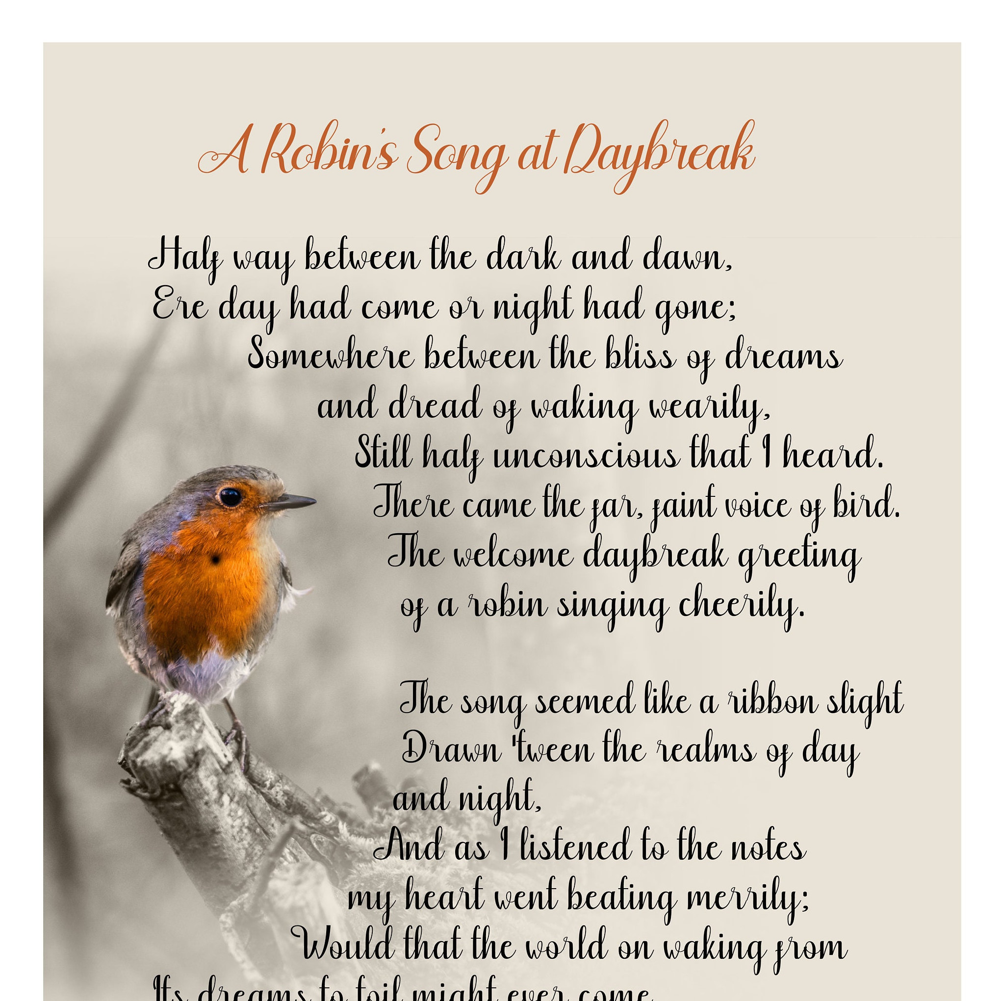 A Robin’s Song at Daybreak - Printable Poem of Nixon Waterman for Your ...
