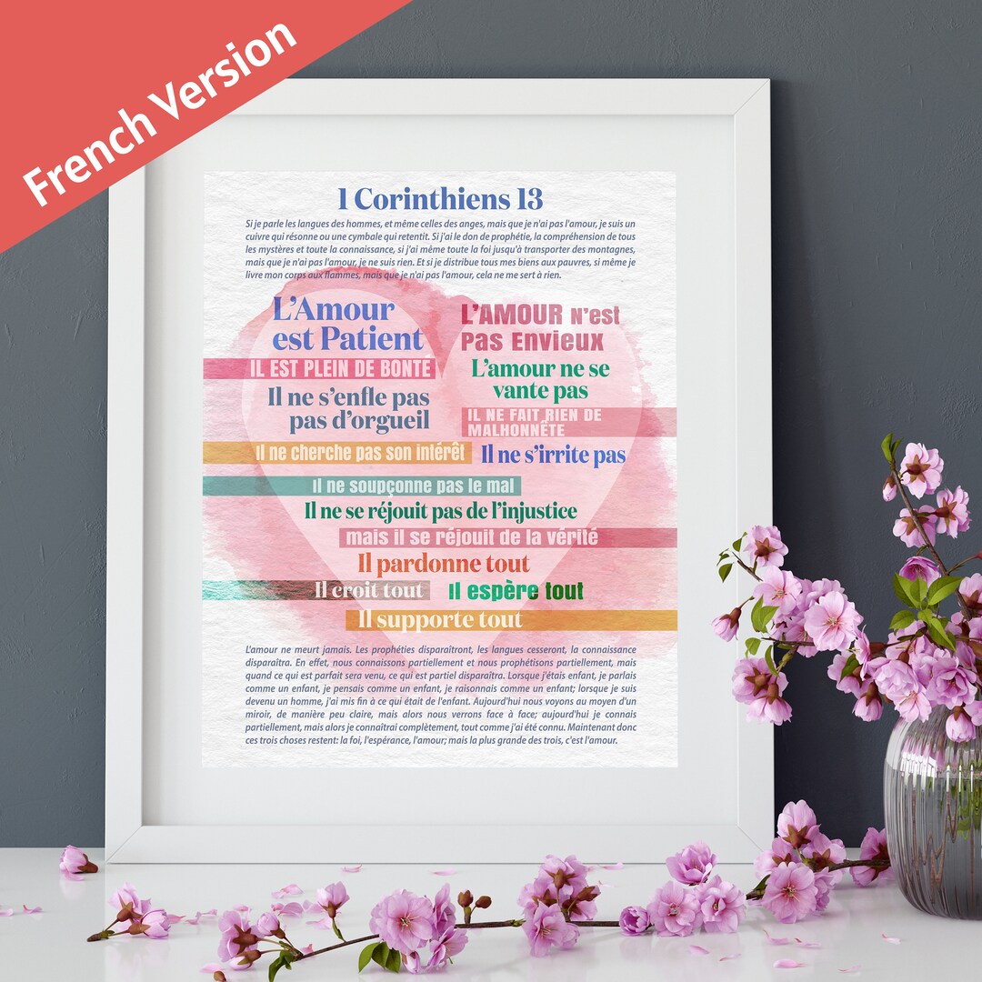 1 Corinthians 13 Verses Printable, French Version - Excellency and ...