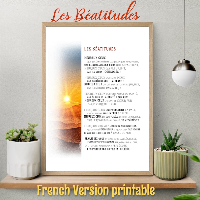 Sermon on the Mount, the Beatitudes Printable - FRENCH VERSION ...
