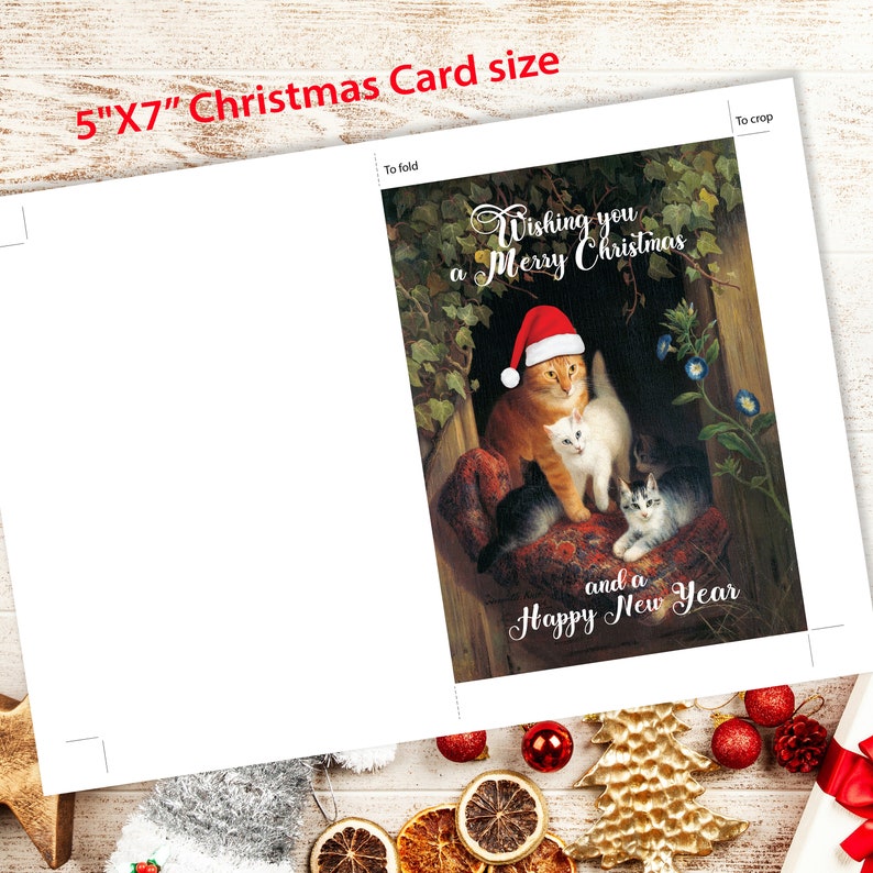 2 Printable Vintage Christmas Cards Cat With Kittens by Henriette Ronner Birds by P Sander ...