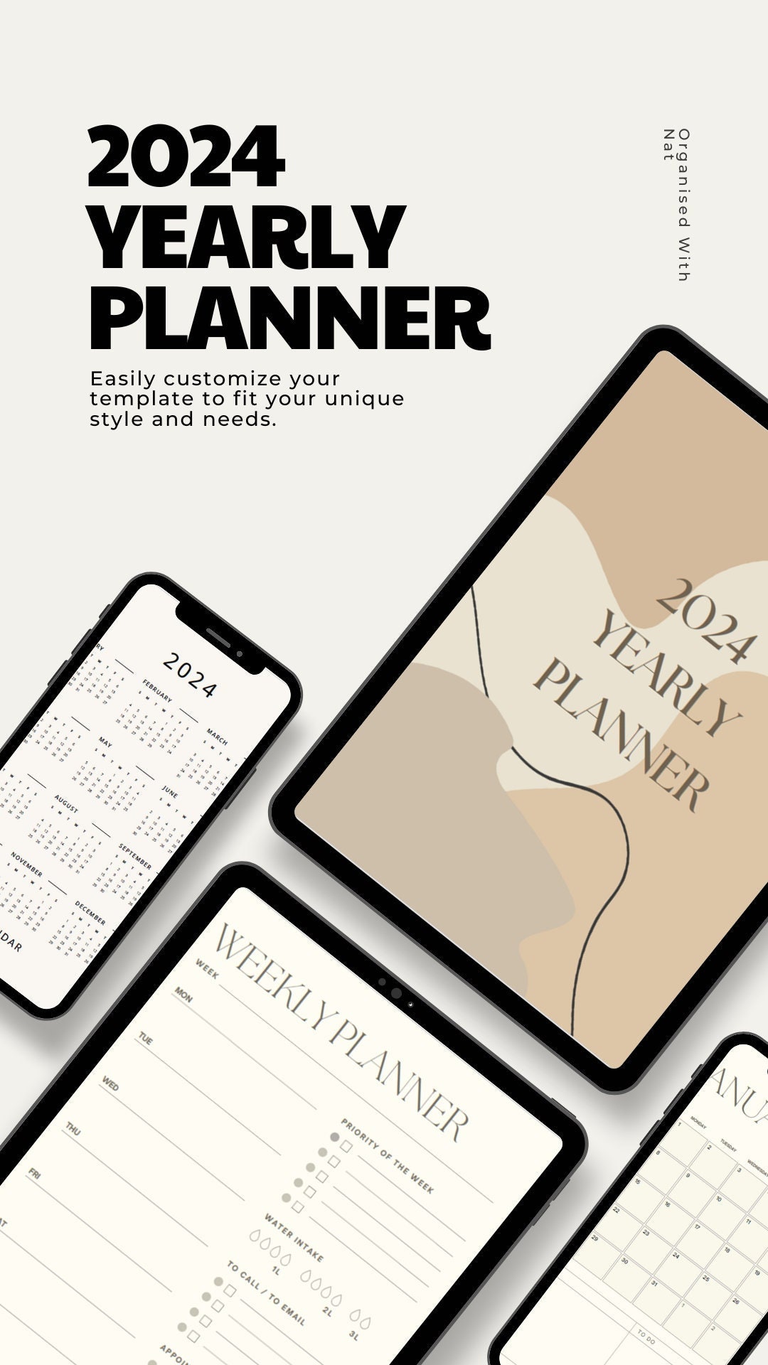 2024 Yearly Planner beige - Etsy