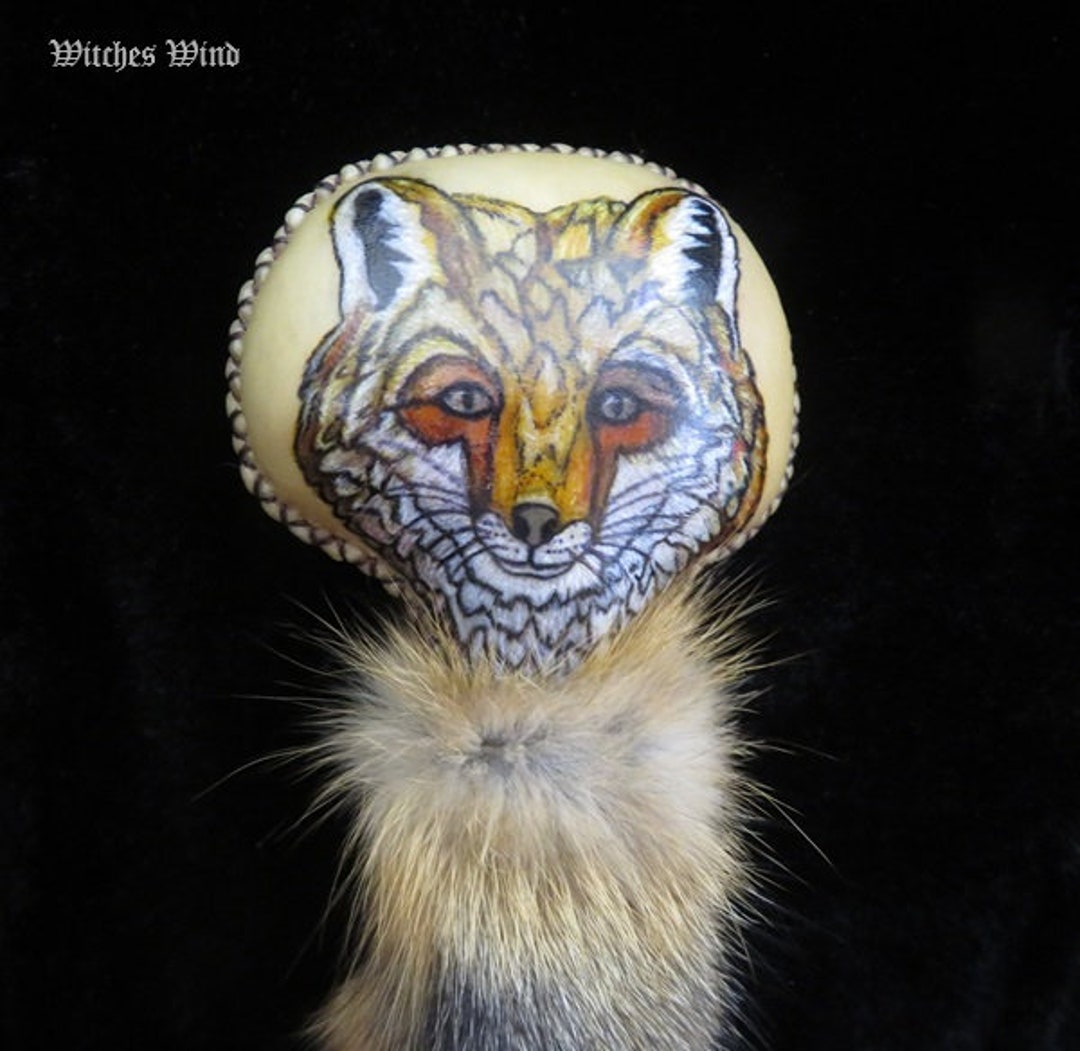 FOX SPIRIT RATTLE Shaman Rattle Witch Rattle Red Fox Fur Medicine ...