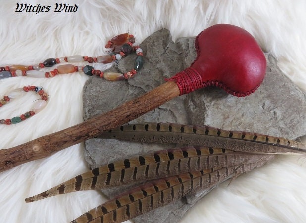 Medicine Rattle With Stang Handle Blood Red Rattle Journey Rattle ...