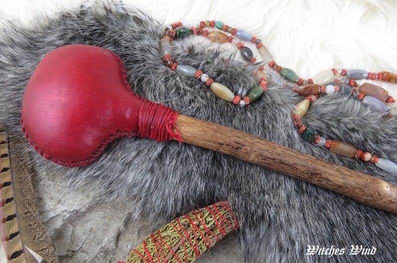 Medicine Rattle With Stang Handle Blood Red Rattle Journey Rattle ...