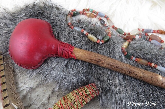 Medicine Rattle With Stang Handle Blood Red Rattle Journey Rattle ...