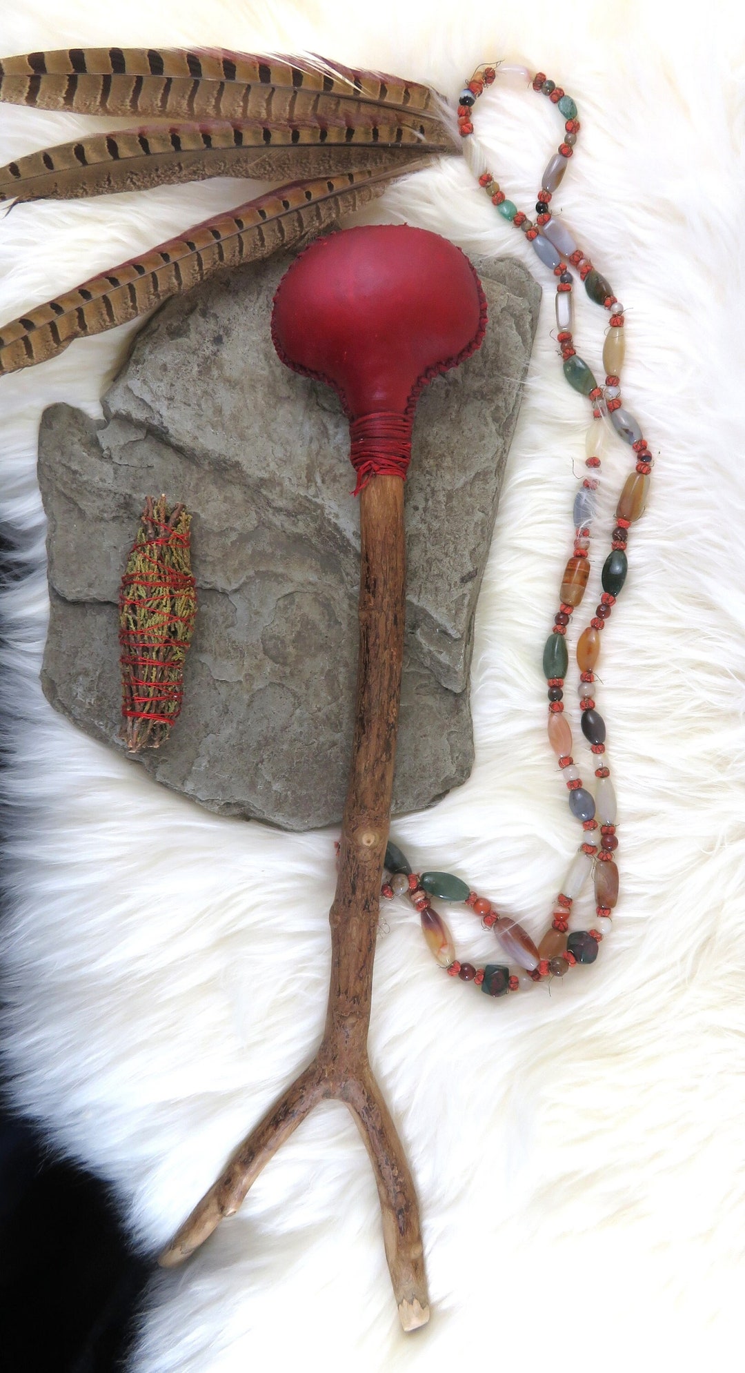 Medicine Rattle With Stang Handle ~ Blood Red Rattle ~ Journey Rattle ...