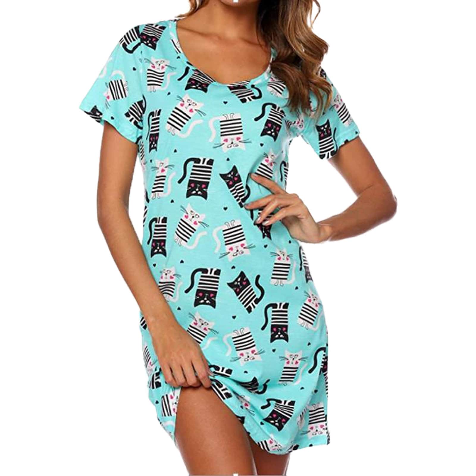 S.christina Women's Nightgown Short Sleeve Cotton Blend Medium-2xl - Etsy