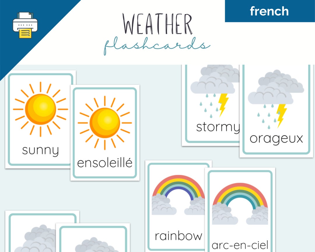 French Weather Printable Flashcards, Weather & Seasons Vocabulary ...