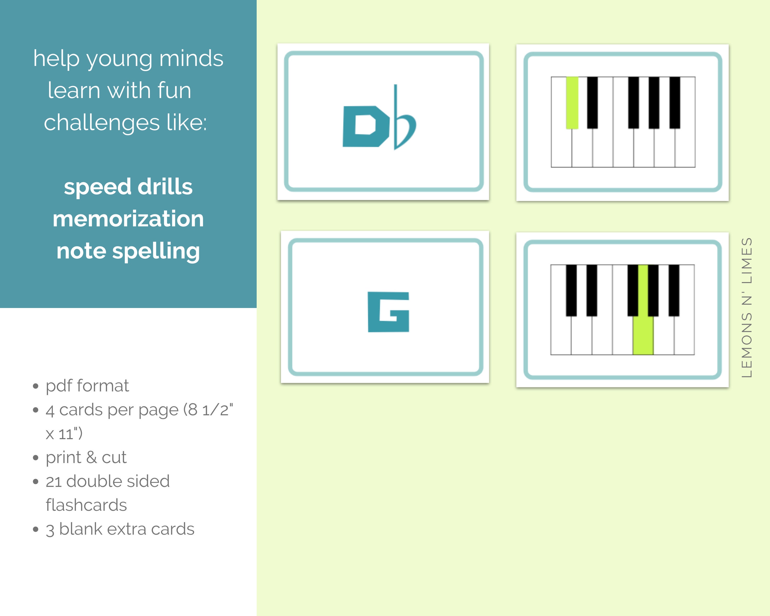 Piano Keys Printable Flashcards, Piano Music Notes Notecards, Music ...