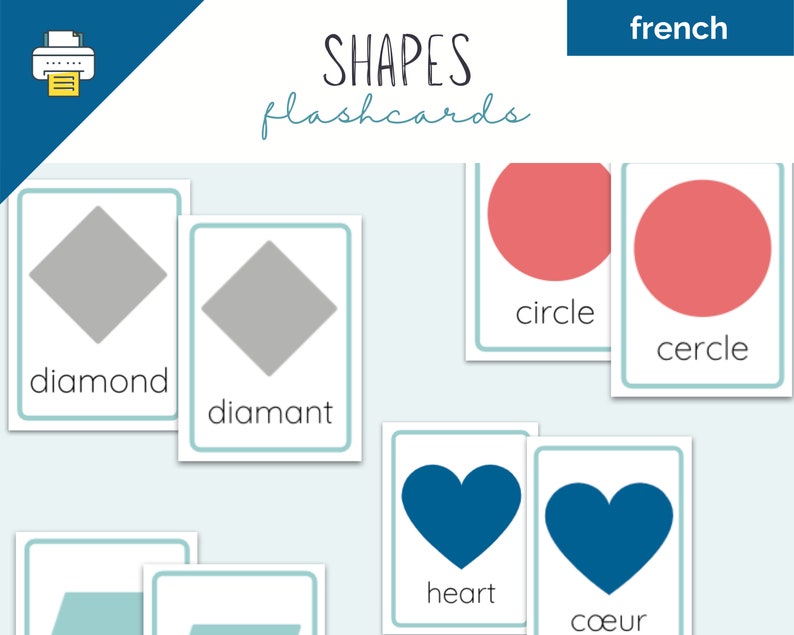 French Printable Flashcards, Shapes Notecards, Shapes Vocabulary, Learn ...