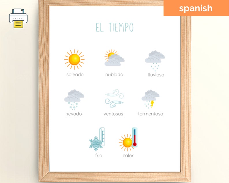 Spanish Weather Printable Poster, Spanish English Vocabulary ...