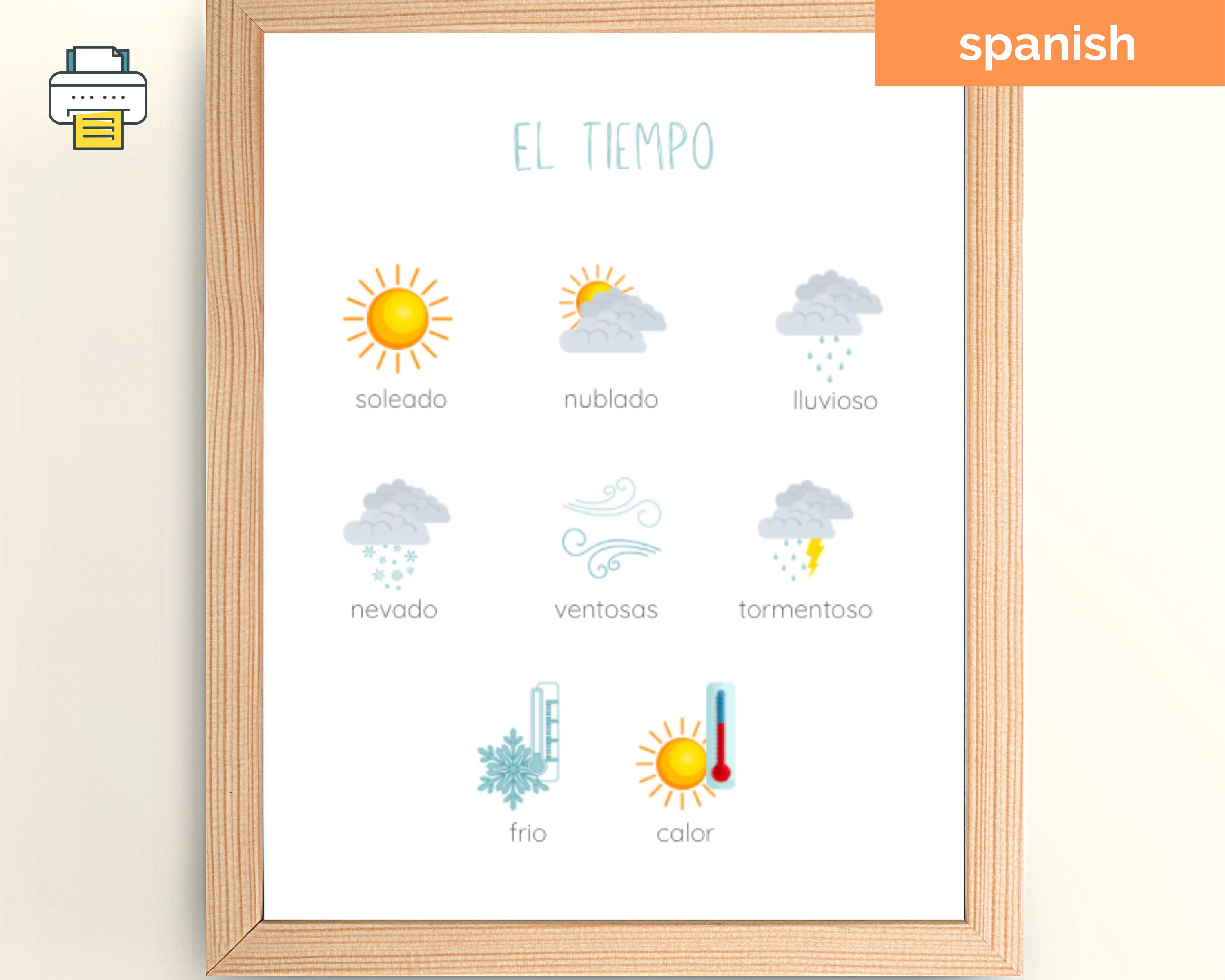 Spanish Weather Printable Poster, Spanish English Vocabulary ...