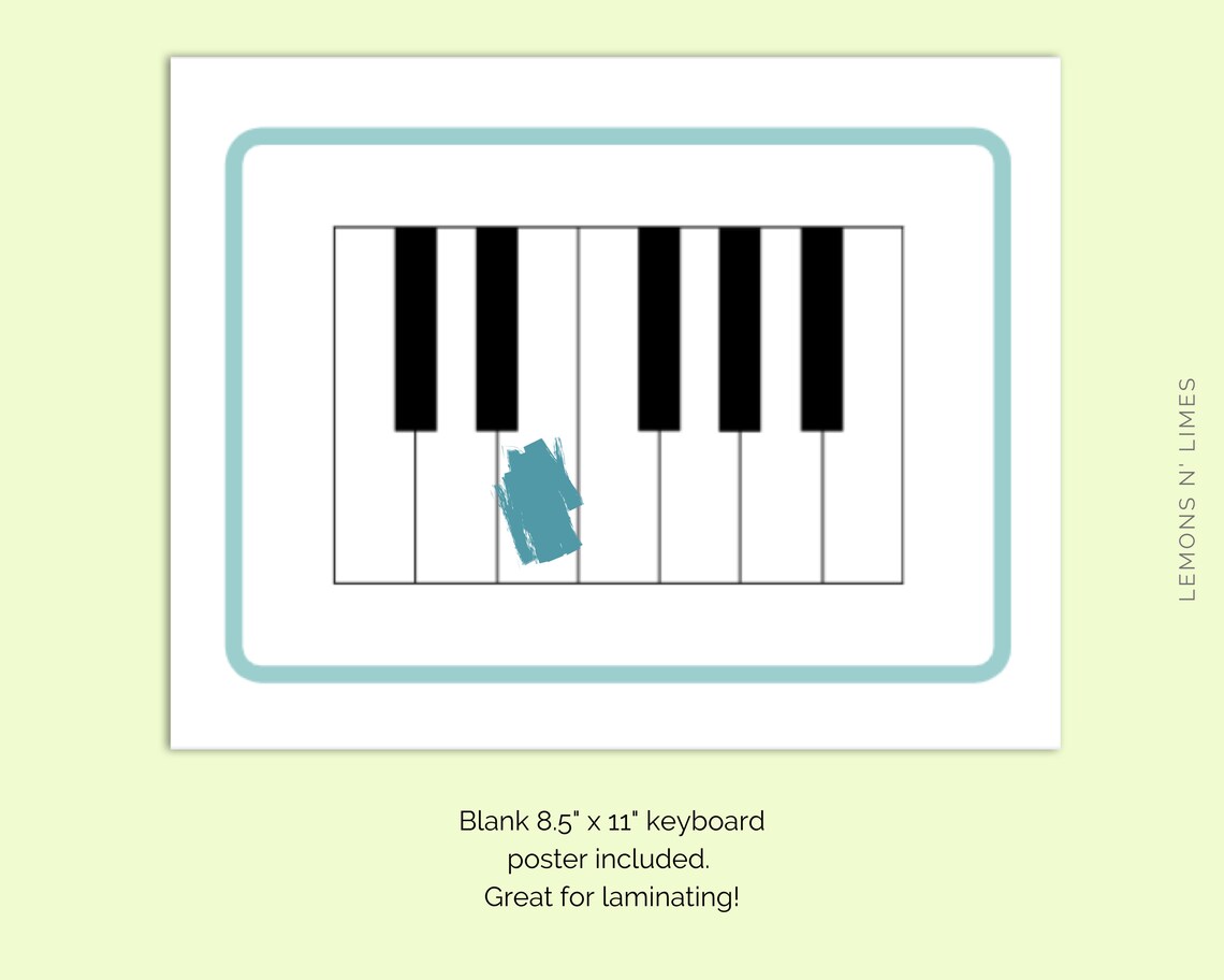 Piano Keys Printable Flashcards, Piano Music Notes Notecards, Music ...