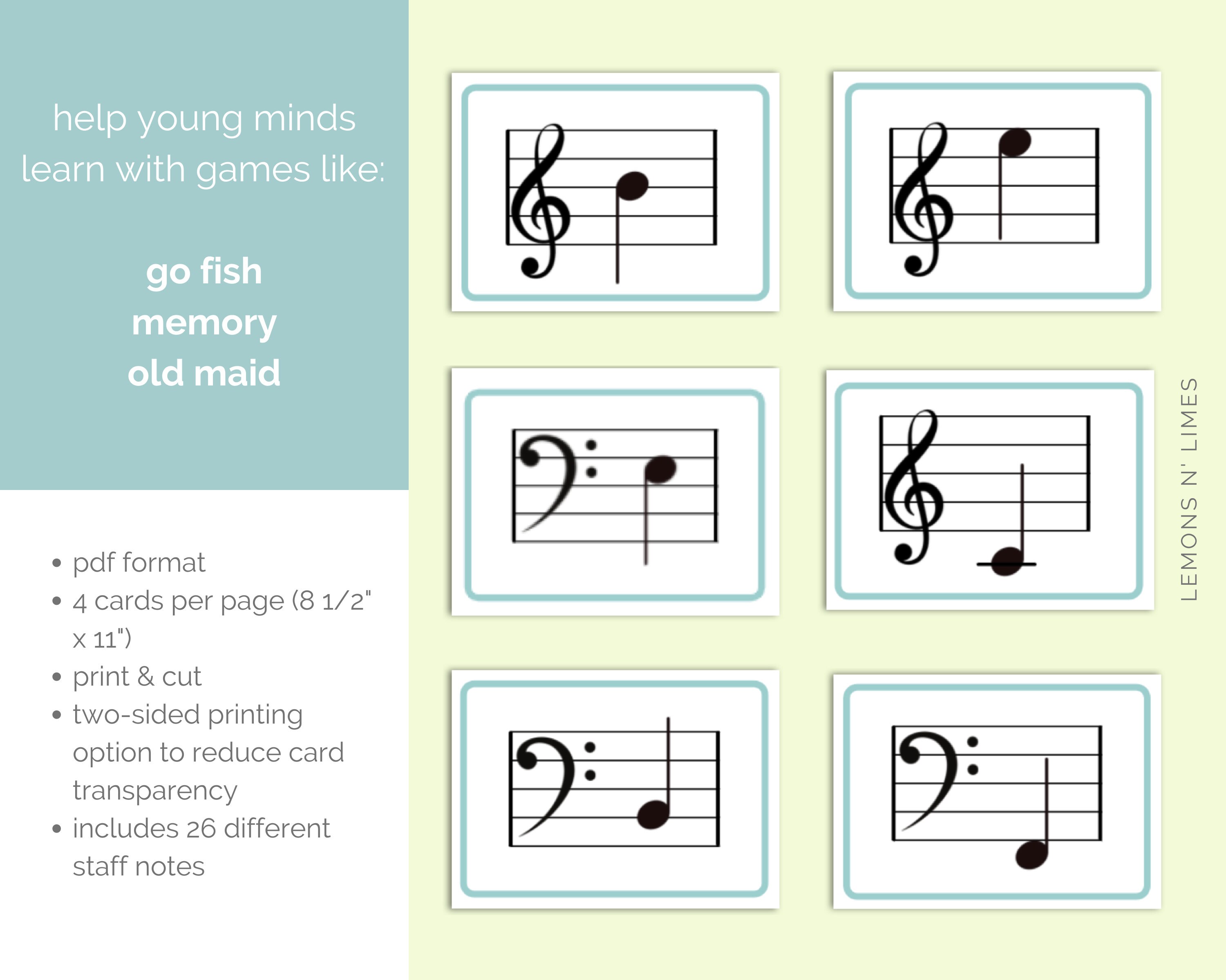 Musical Pairs Printable Card Game, Music Notes Card Deck, Musical Go ...